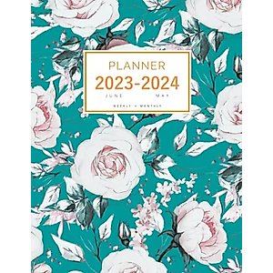 Planner 2023-2024: 8.5 x 11 Weekly and Monthly Organizer from June 2023 to May 2024 | Beautiful Drawing Rose Flower Design Teal