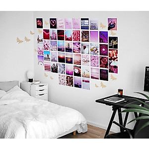 Elevation Art Photo Collage Kit for Wall Aesthetic, 55 Photos and 12 3D Butterfly Stickers. Peaceful Pink and Blue Room Decor for Teen Girl Room Decor and Dorm Rooms.