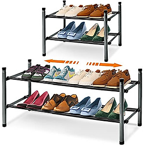 MULISOFT 2-Tier Expandable, Stackable and Adjustable Shoe Rack Organizer, Sturdy and Durable Metal Shoe Storage Organizer, Vertical Shoe Rack for Closet/Entryway/Bedroom/Dorm/Doorway