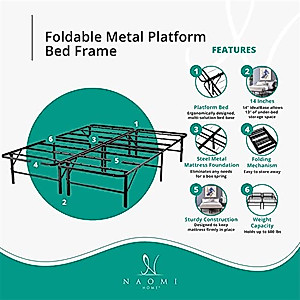 Naomi Home White Full Size Bed Frame with No Box Spring Needed - Sturdy Metal Platform Bedframe for Supportive Sleep