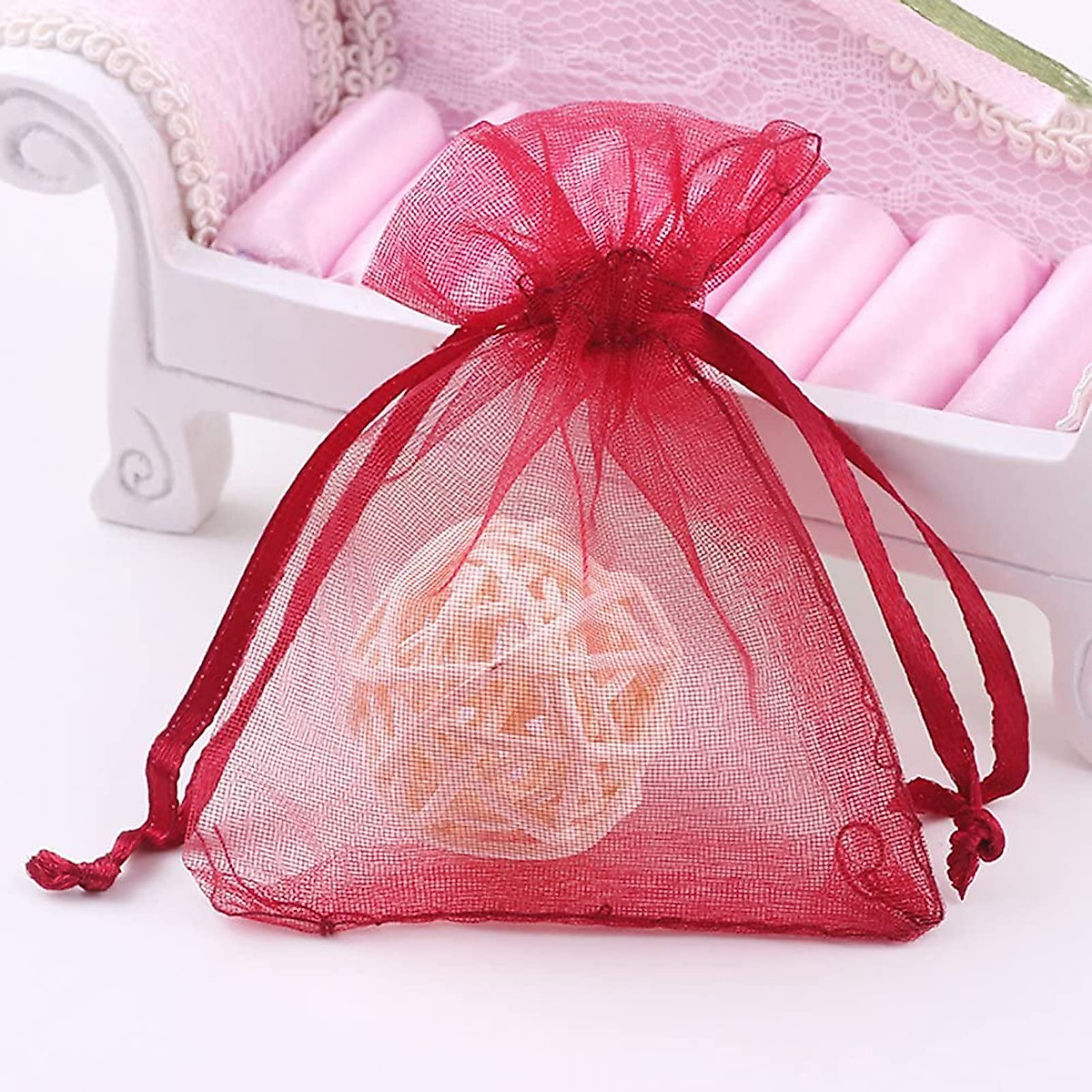Wuligirl 100pcs Sheer Organza Bag 4X6 with Drawstring Jewelry Pouches Bags for Party Wedding Favor Candy Seashell Gift Bags (Red)