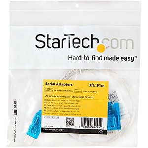 StarTech.com 3ft (91cm) 1-Port USB to RS232 DB9 Serial Adapter Cable, USB to Serial Adapter Cable - M/M