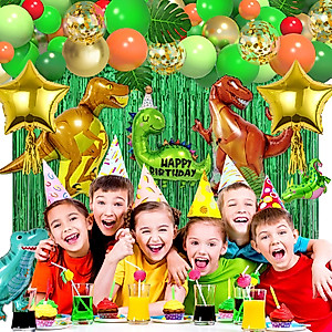 125pcs Dinosaur Birthday Party Decorations Supplies, Dinosaur Balloons Arch Garland Kit with Fringe Curtain, Dinosaur Balloons for Jungle Dinosaur Baby Shower Decorations for Boy Kids