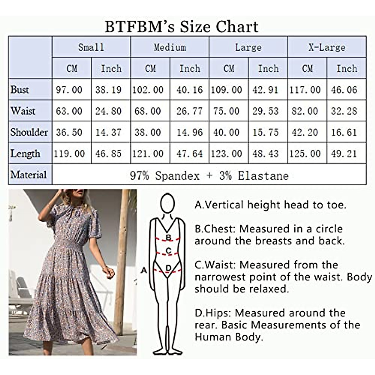 BTFBM Women's 2023 Summer Casual Boho Dress Floral Print Tie V Neck Short Sleeve Elastic Waist A-Line Midi Beach Dresses(Floral Blue, Large)