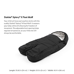 Stokke Xplory X Foot Muff, Rich Black - Keeps Baby Warm on Cool Weather Strolls - Sonalan Lining & Fleece + Water-Repellent Exterior - Adjustable Front Opening