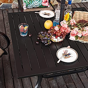 VICLLAX Steel Slat Square 1.57" Garden, Backyard and Porch Umbrella Hole 37 Inch Patio Dining Outdoor Metal Table, Black