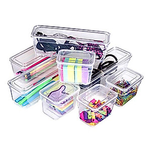 AB Designs Mixed Bin Pack, [4] Long & [4] Small Home Organizer Storage Boxes with Lids, Clear