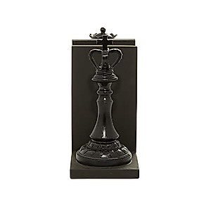 Deco 79 Resin Chess Bookends with King and Queen, Set of 2 5"W, 8"H, Black