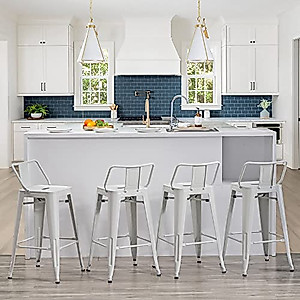 Changjie Furniture Metal Barstools Set of 4 Industrial Bar Stools Counter Stools with Backs Indoor-Outdoor Counter Height Bar Stools (24 inch, White)
