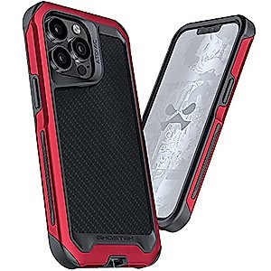 Ghostek ATOMIC slim iPhone 13 mini Phone Case with Real Carbon Fiber and MagSafe Ring Magnet Built-In Red Aluminum Bumper Armor Covers Designed for 2021 Apple iPhone13 mini (5.4") (Carbon Fiber - Red)