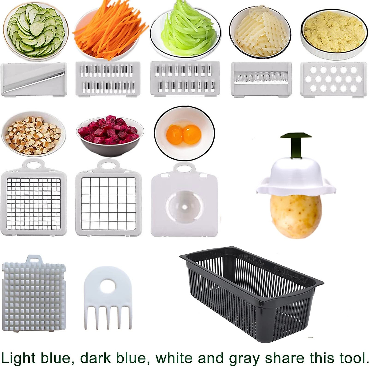 Vegetable Chopper,Onion Chopper,Multi-functional Food Slicer with Large Container,Black Adjustable Vegetable Cutter with draining basket Stainless steel blade,Safe Removable Blades for Easy Cleaning