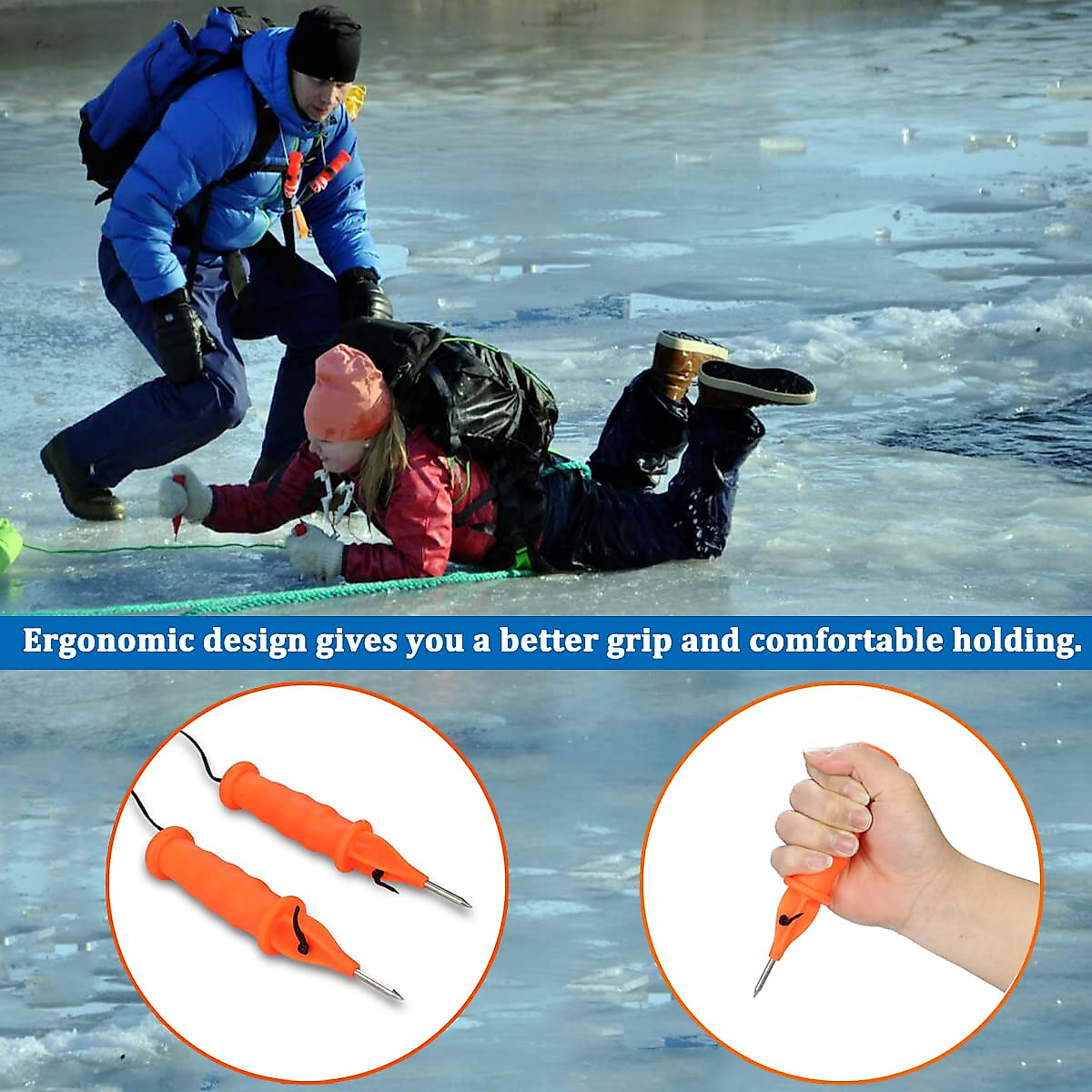 Boaton Ice Safety Picks, Safety Kits for Ice Fishing and Ice Skating, Save You from Falling Into Ice, Floating and Safe to Use