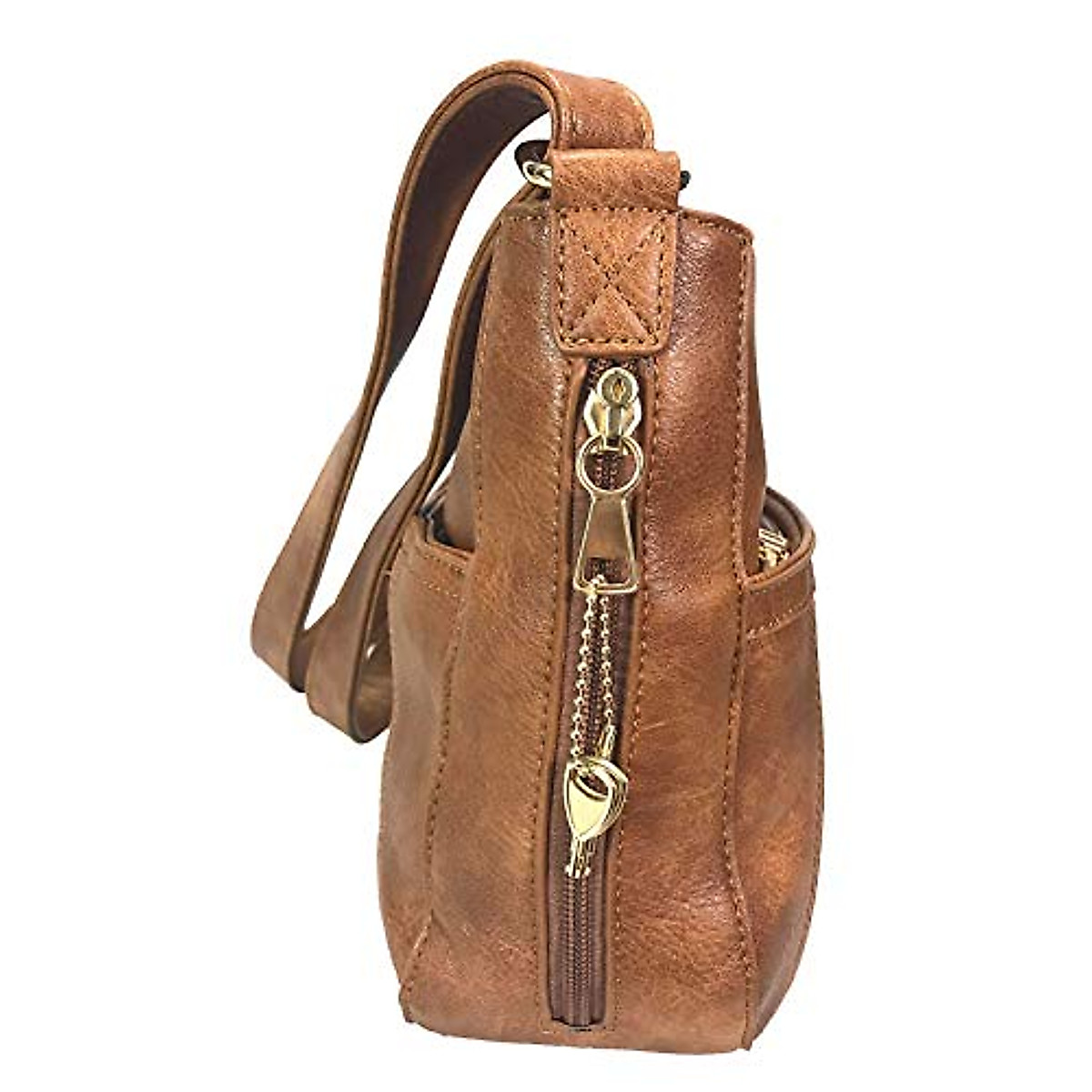 Zzfab Laser Cut Locking Small Concealed Carry Purse CCW Crossbody Bag with Credit Card Slots Brown