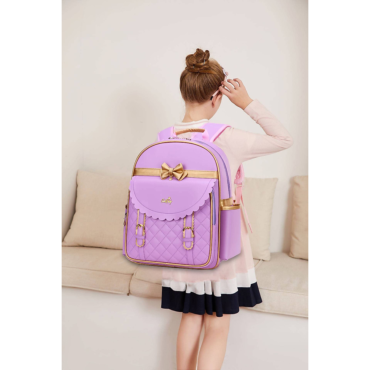 Gazigo Children Princess Waterproof PU Backpack for Girls Elementary School Girl Bookbags