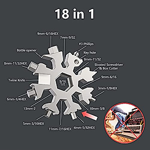 gift 18-in-1 Snowflake Multi Tool Stainless Durable and Portable Steel Multi-Tool for Indoor Outdoor Daily Tool, Great Christmas Gift (1PC Silver)