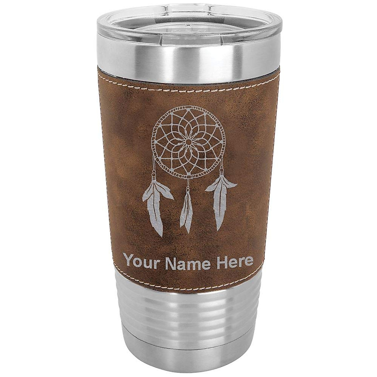 LaserGram 20oz Vacuum Insulated Tumbler Mug, Dream Catcher, Personalized Engraving Included (Faux Leather, Rustic)