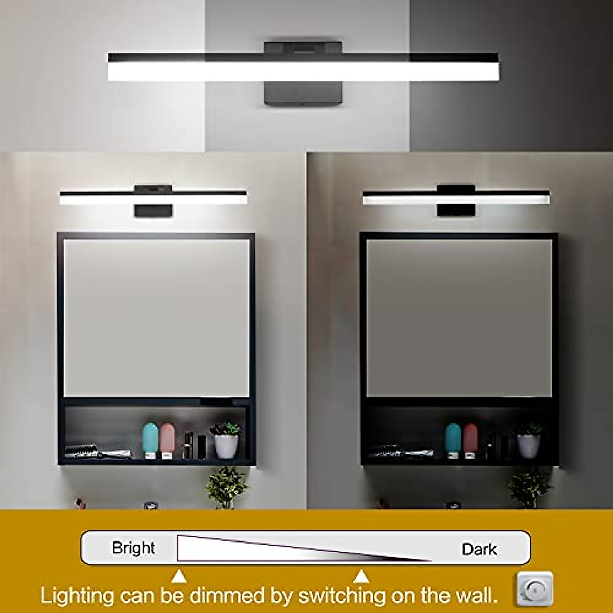 SOLFART Dimmable Black Vanity Light Bar Lighting Fixtures Modern Bathroom Light Fixtures 6000K Rotatable White Aluminum LED Light