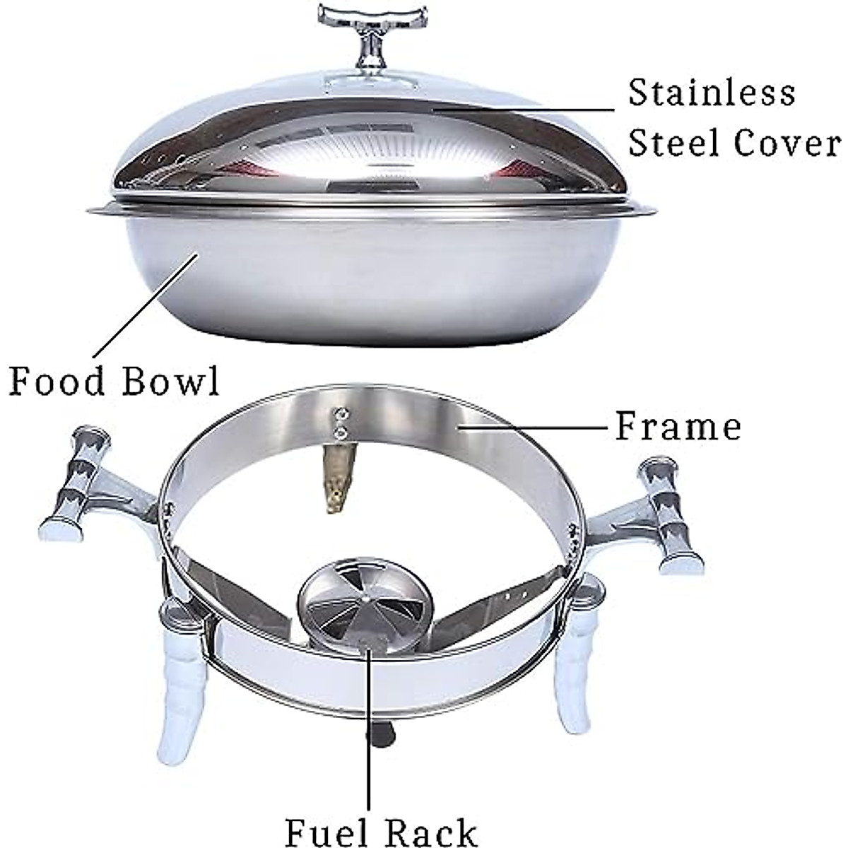 Stainless Steel Chafing Dish Fuel Holders, Round Catering Buffet Warming Container Server Tray, with Food Pan and Lid, for Party or Banquet