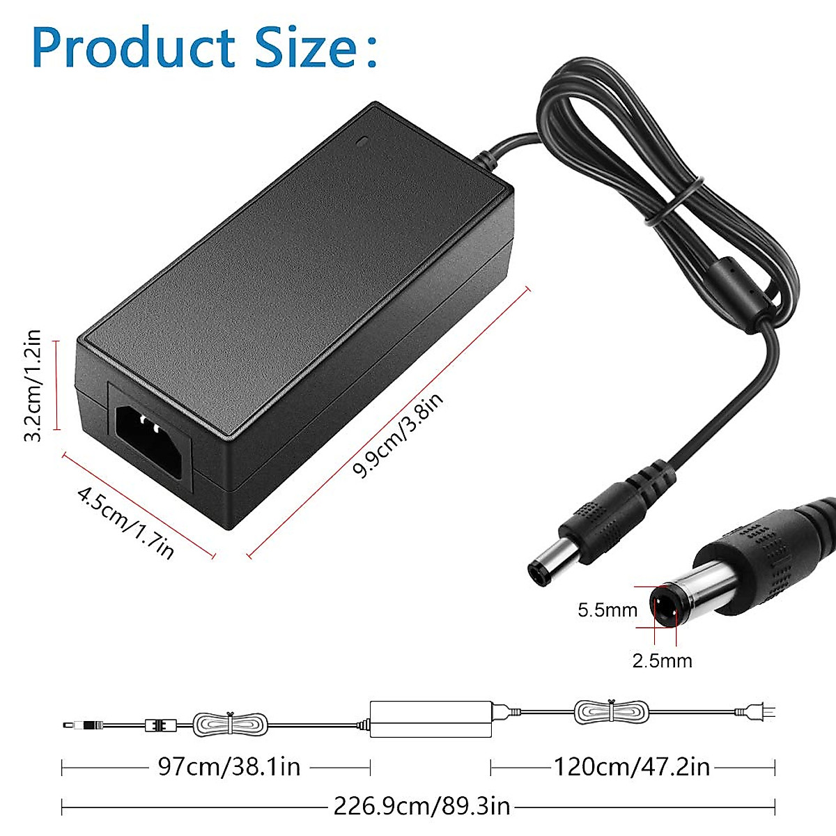 SHNITPWR 12V 3A 36W AC DC Power Supply Adapter 100V~240V AC to DC 12 Volt 3 Amp Converter Transformer LED Driver with 5.5x2.5mm Plug for 5050 3528 LED Strip 3D Printer CCTV Security System LCD Monitor
