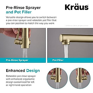 Kraus KPF-1603BGMB Artec Pro 2-Function Commercial Style Pre-Rinse Kitchen Faucet with Pull-Down Spring Spout and Pot Filler, Brushed Gold/Matte Black