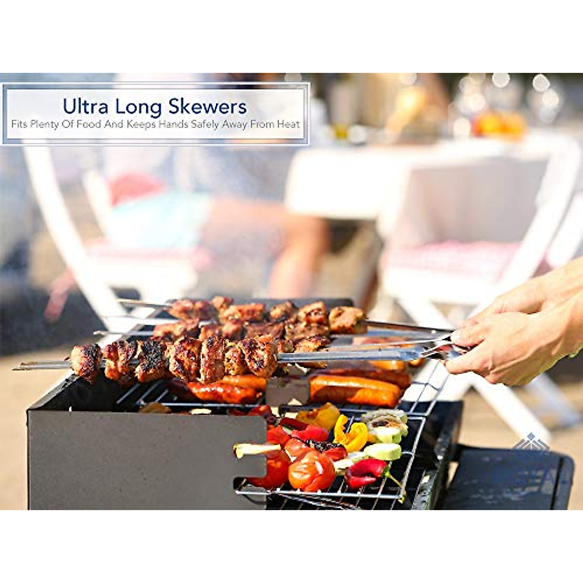 Royal Imports Metal Shish Kabob Skewers Sticks for BBQ Grilling, Roasting, Barbecue Stainless Steel, 17" long Re-usable - 6 Pcs