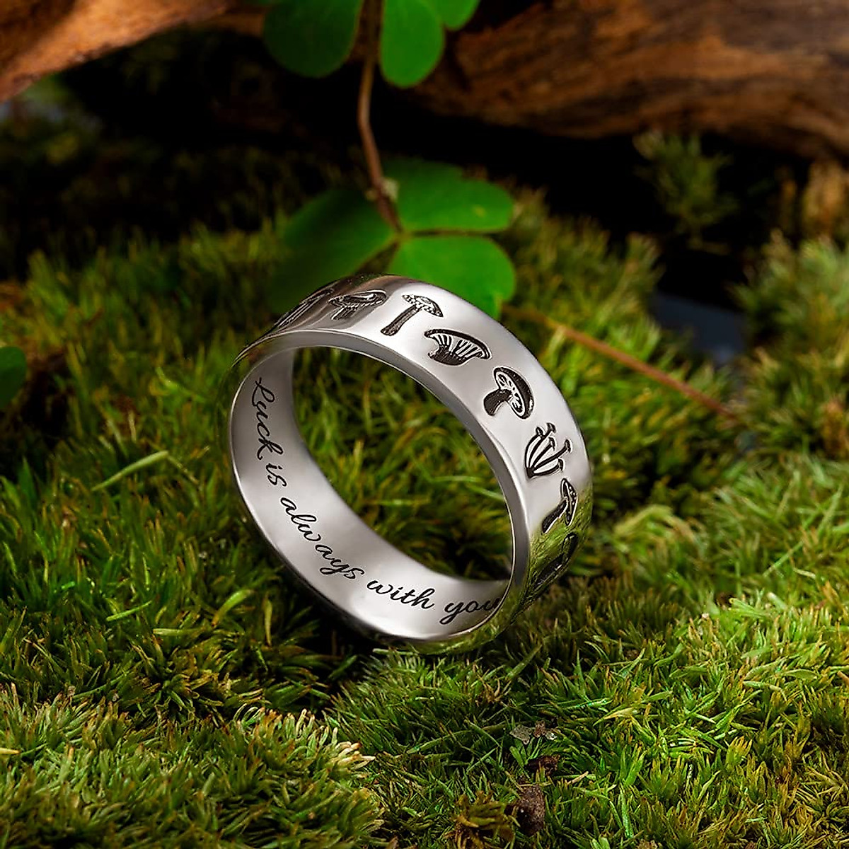 AILIN Custom Lucky Mushroom Rings In 925 Sterling Silver Personalized Engraving Birthday Wedding Band Nature Forest Jewelry Gifts For Women Girlfriends