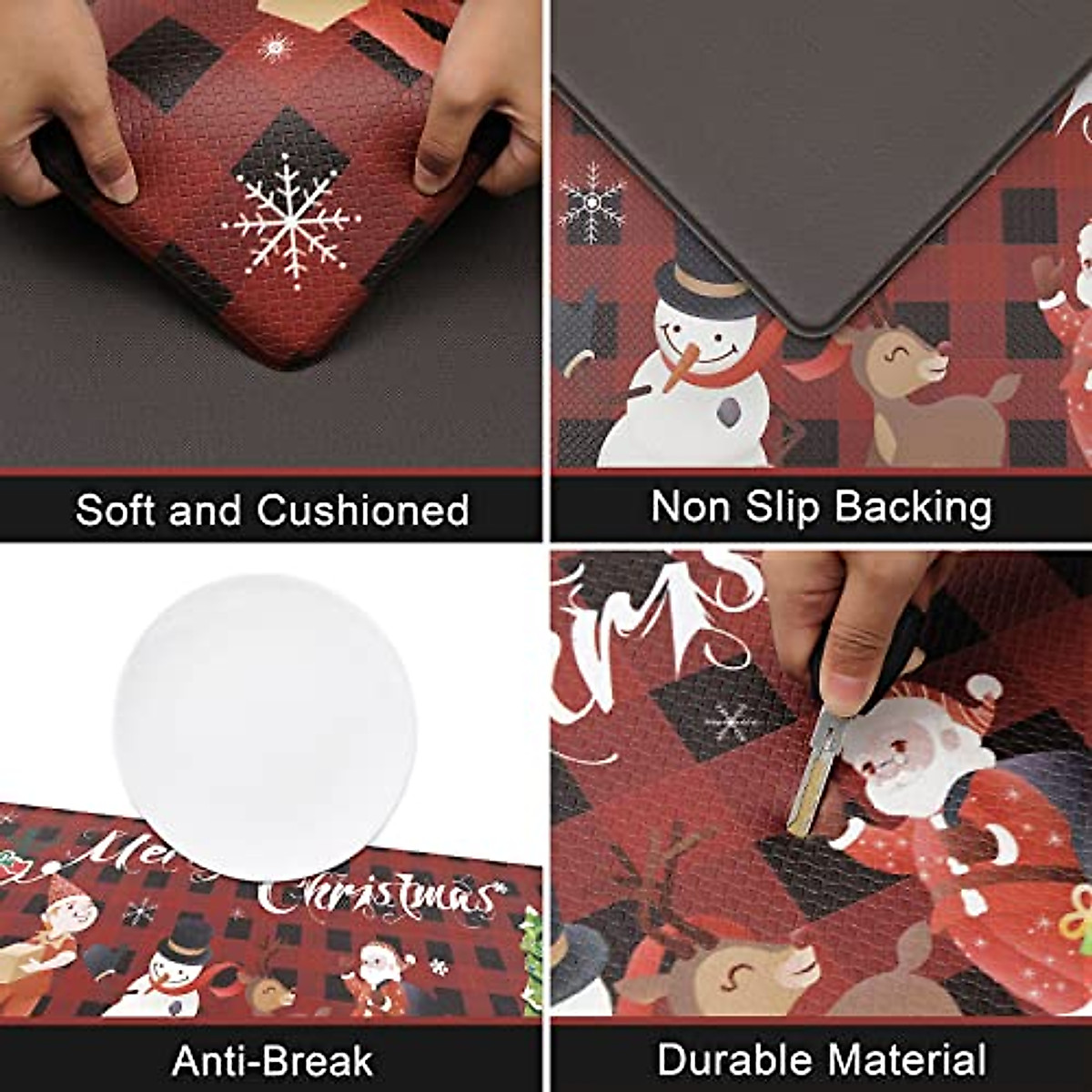 U'Artlines Christmas Anti Fatigue Kitchen Mats Set of 2 Farmhouse Kitchen Rugs and Mats Cushioned Kitchen Floor Mats Set Waterproof Comfort Standing Mats Non Slip Kitchen Rugs and Runner Sets (Red)