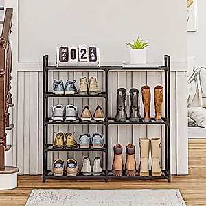 Bambooster 5 Tier Shoe Rack for Entryway,Free Standing Shoe Organizer for Closet Stackable Storage Black