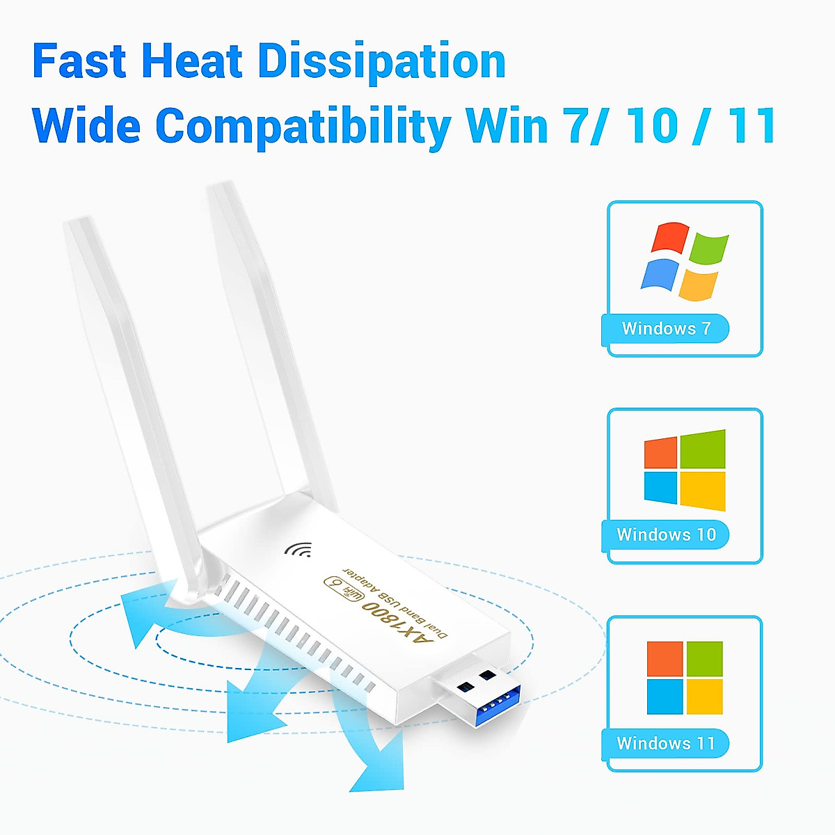 Wireless USB WiFi 6 Adapter for PC - 1800Mbps USB3.0 WiFi Adapter for Desktop PC Laptop with 5Ghz/2.4Ghz Dual Band USB wifi adapter for pc support Windows7/10/11, Wireless Adapter for Desktop Computer