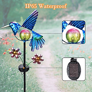 Afirst Solar Garden Stake Lights - Outdoor Waterproof Decorative Solar Lights, Hummingbird LED Warm Crackled Glass Globe Lights for Walkway, Pathway, Yard, Lawn