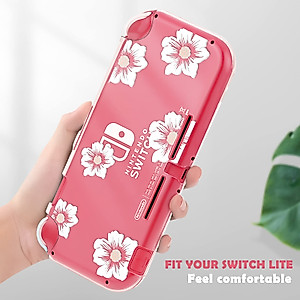 DLseego Sakura White Flower Floral Clear Switch Lite Protective Case 2-Piece Split Full Wrap PC Hard Shell Anti-Scratch All-Round Protection Cover for Switch 2019 Model