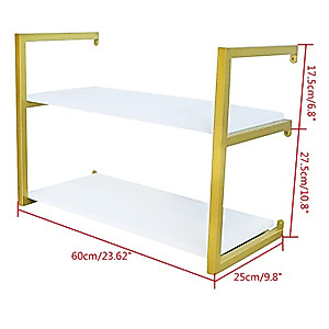 Gdrasuya10 Floating Shelves Wall Mounted, Modern Wood Storage Shelf, with Golden Metal Brackets Decor Wall Shelving for Bedroom, Bathroom, Bathroom, Kitchen, Living Room (2 Tier, 24“)