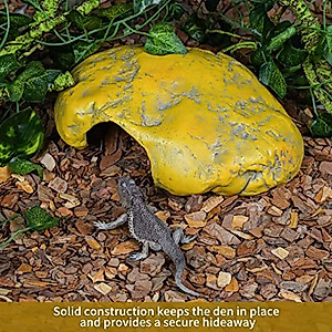 Cosyall Reptile Hide Cave Simulation Stone Resin Hideout Snake Hide Log Leopard Gecko Lizard Tank Accessories Habitat Terrarium Decoration Rock for Spider Frog Amphibian Medium