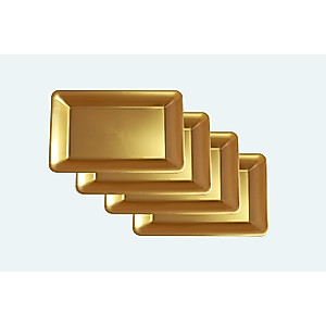 Yumchikel Plastic Serving Tray Set, Hard Plastic Serving Platters for Serving Food, Gold Serving Trays for Parties, Weddings, Food Trays for Party Buffet, Dessert Tables, 10" x 14", 4 Pack