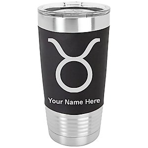 LaserGram 20oz Vacuum Insulated Tumbler Mug, Zodiac Sign Taurus, Personalized Engraving Included (Silicone Grip, Black)