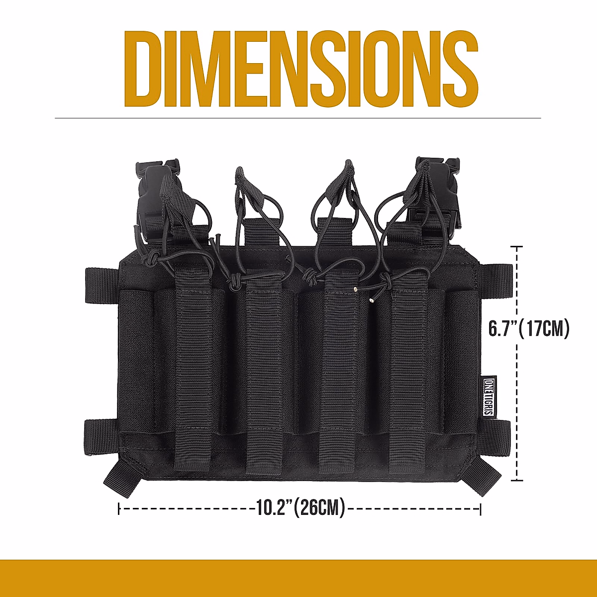 OneTigris SMG Magazine Pouch with Hook Backing Tactical Placard for MP5 MP7 Magazines with Elastic Retention Straps Black