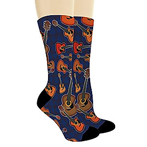ThisWear Music Accessories Music Themed Socks Guitar Lover Gifts for Musicians 1-Pair Novelty Crew Socks