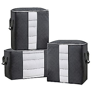 TWUTGAYW 3PCS Clothing Storage Bags with Clear Window, 90L Large Capacity Foldable Storage Bin, Closet Organizers and Storage with Durable Handles Thick Fabric for Comforters Clothes Blanket Wardrobe
