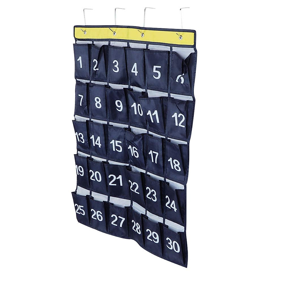 Tyenaza 30 Pockets Wall Hanging Storage Bag, Numbered Pockets Classroom Calculator Holder & Phone Pockets Chart Organizer Hanging Door (Navy Blue)