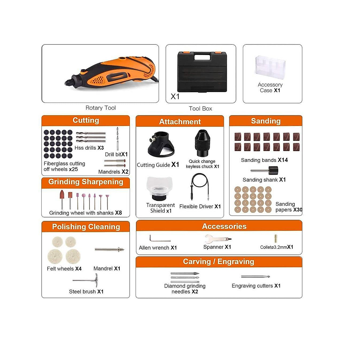 Rotary Tool Kit with Upgraded MultiPro Keyless Chuck, Versatile Accessories