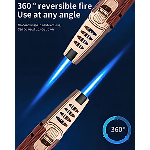 Butane Torch Lighter Refillable Windproof Cooking Lighters with Safety Lock and Adjustable Jet Flame for Candle Fireplace Kitchen Camping Grill Outdoor (Red Mahogany)