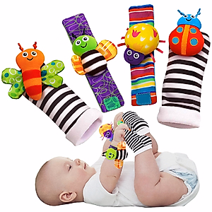 Baby Infant Rattle Socks Toys, Wrist Rattles and Foot Finders for Baby Boy or Girl - New Baby Gift Infant Toys