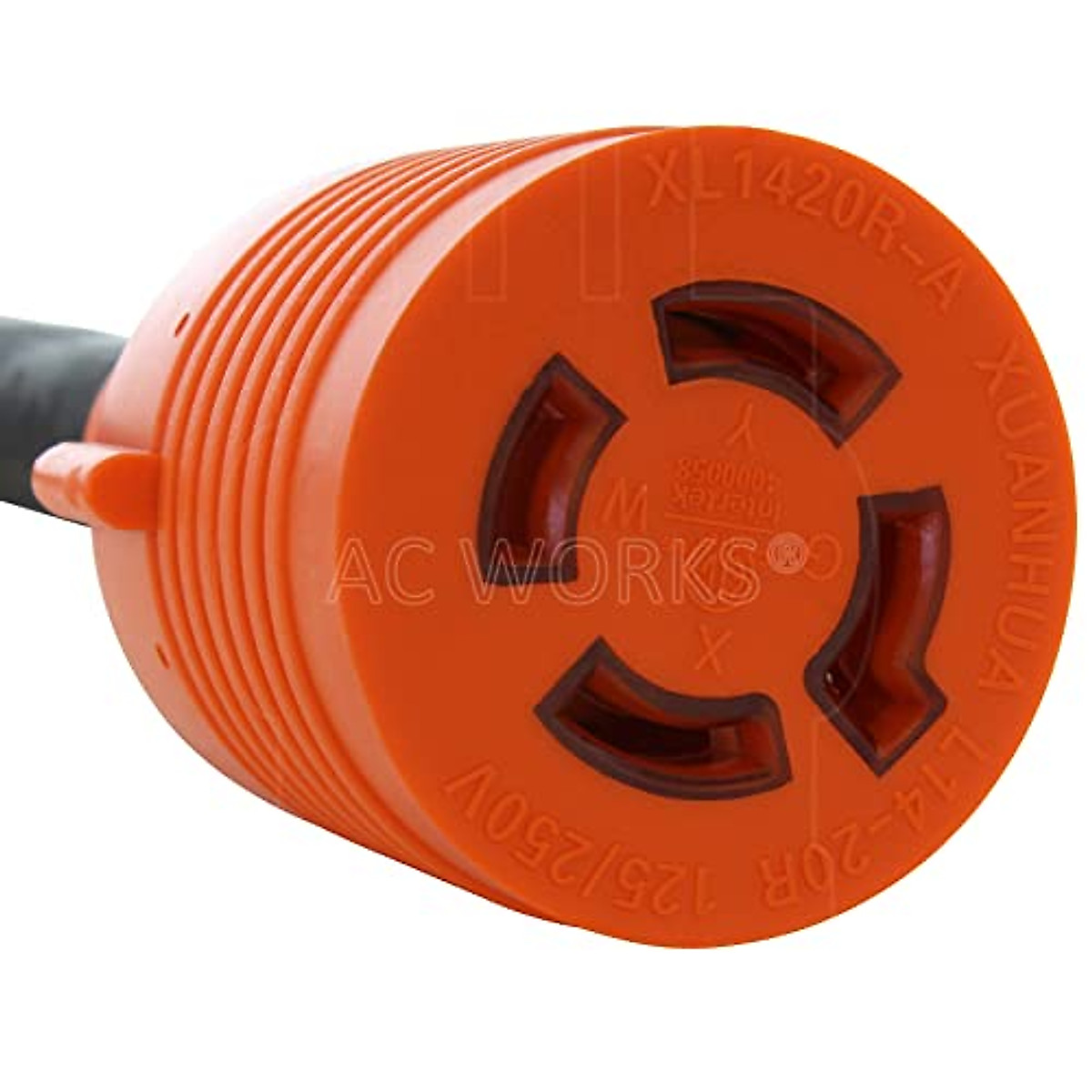 AC WORKS 30Amp 4 Prong 125/250Volt L14-30P Locking Plug to L14-20R 20Amp 4 Prong 125/250Volt Locking Female Generator Adapter (Flexible)