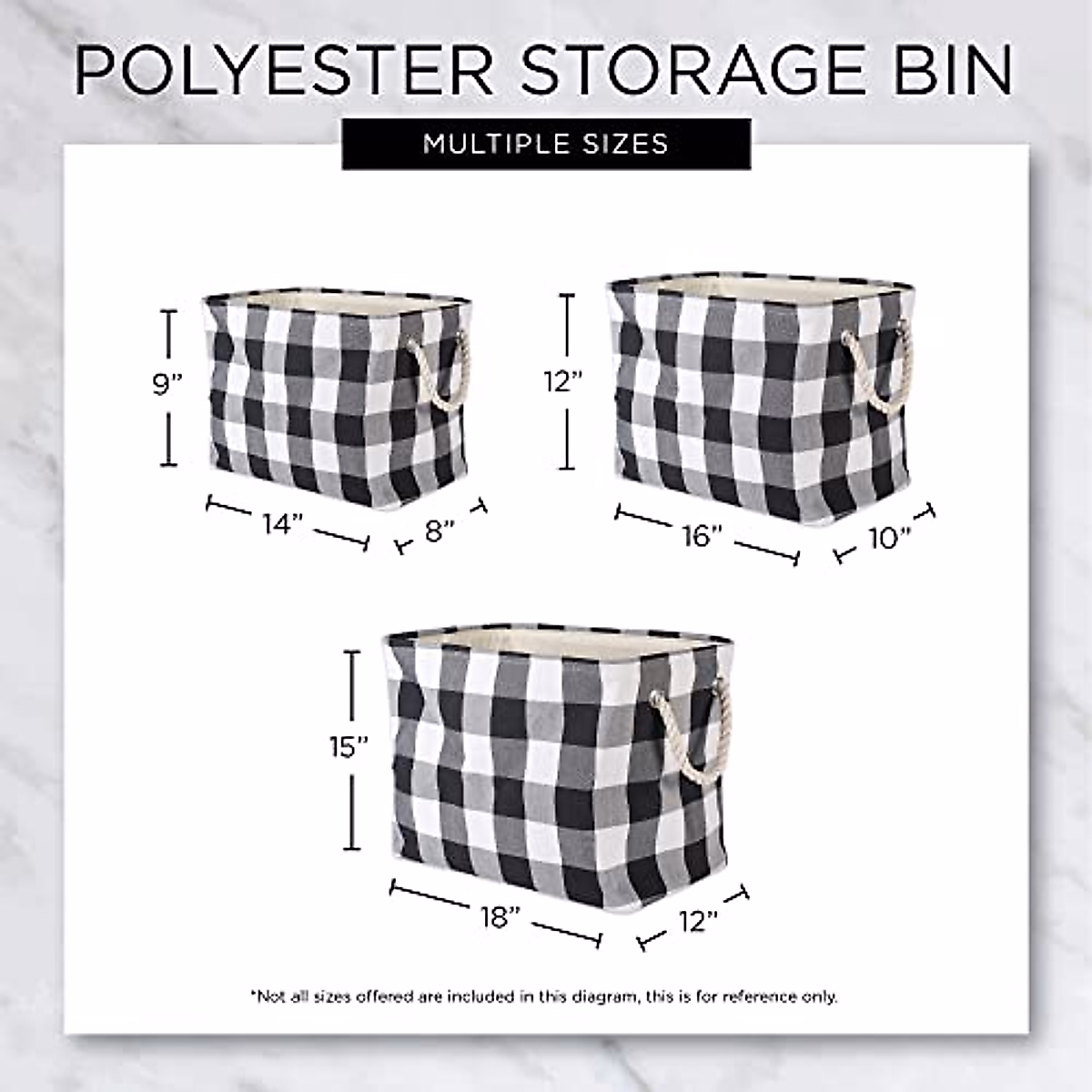 DII, Collapsible Variegated Polyester Storage Bin with Cotton Handles Large Gray