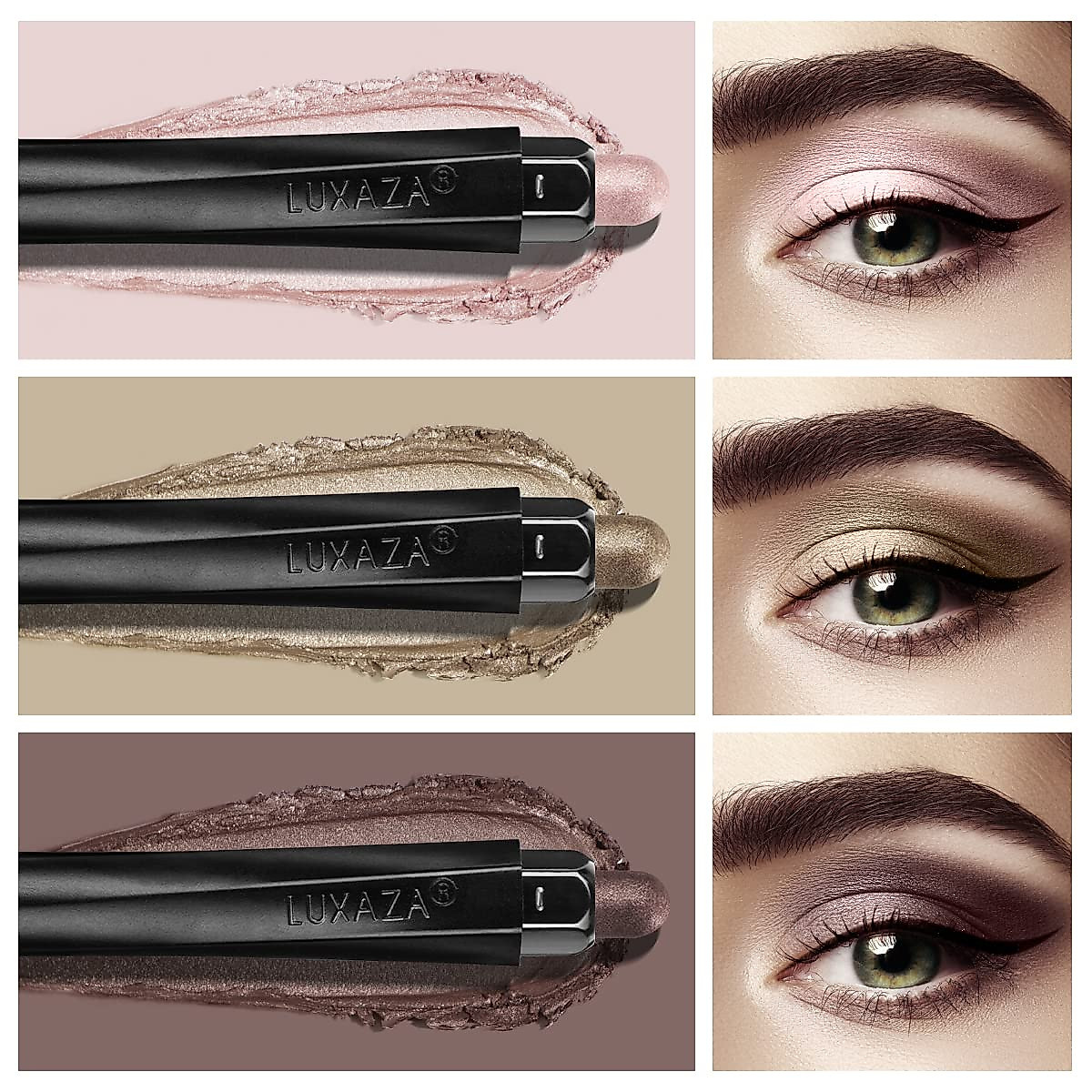 LUXAZA 3PCS Cream Eyeshadow Stick, Neutral Metallic And Brown Eye Shadow Pencil Crayon Brighten Up Your Makeup with a Long Lasting, Waterproof Formula