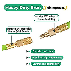Minimprover 3/8" x 12 Inch Heavy Duty Short Air Compressor EPDM Rubber Hose 300 PSI: 1/4" Male NPT to 1/4" Male NPT Connections With Quick Coupler Brass Fitting