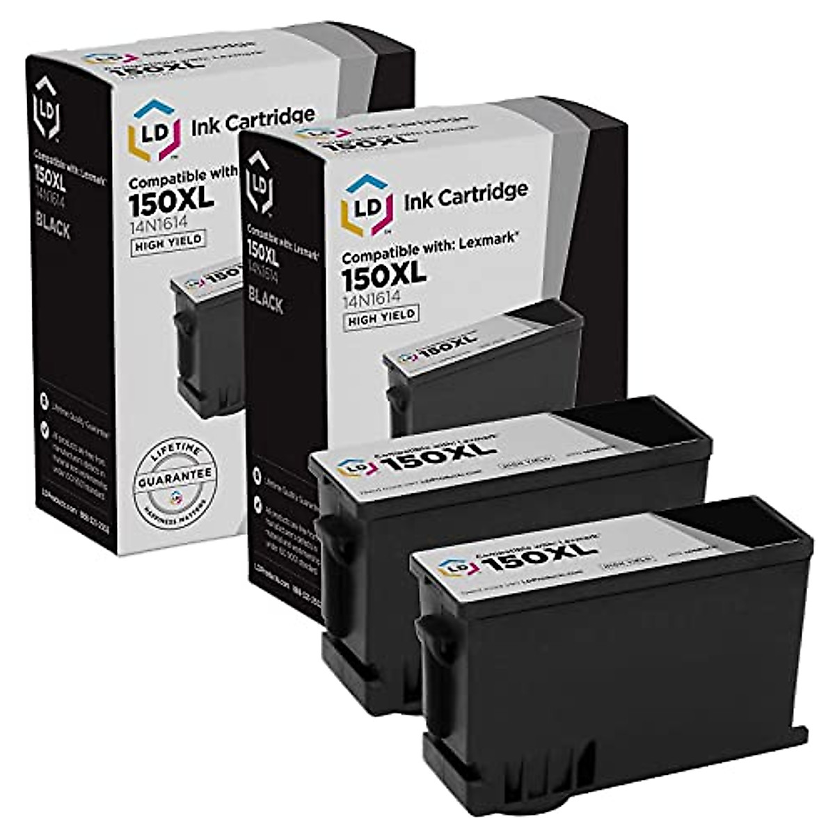 LD Products Compatible Ink Cartridge Replacement for Lexmark 150XL 14N1614 High Yield (Black, 2-Pack)