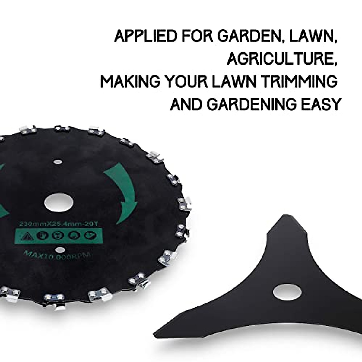 Patioer Chainsaw Tooth 9" Brush Blade and 3 Teeth 10" Steel Grass Brush Cutter Blade with Saw Chain Cutter Weeder Adapter Accessories