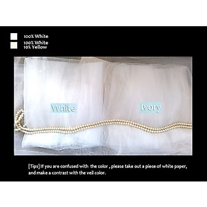 Edith qi 2 Tier Lace Silver Lined Beaded Edge Fingertip Length Bridal Wedding Veil,White,Free Size