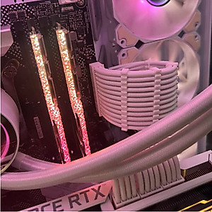 ABNO1 PSU Cable Extension Kit 30CM Length with Combs,1x24Pin/2x8Pin(4+4) EPS/3x8Pin(6P+2P) PCI-E/PC Sleeved for ATX Power Supply,White, All-White